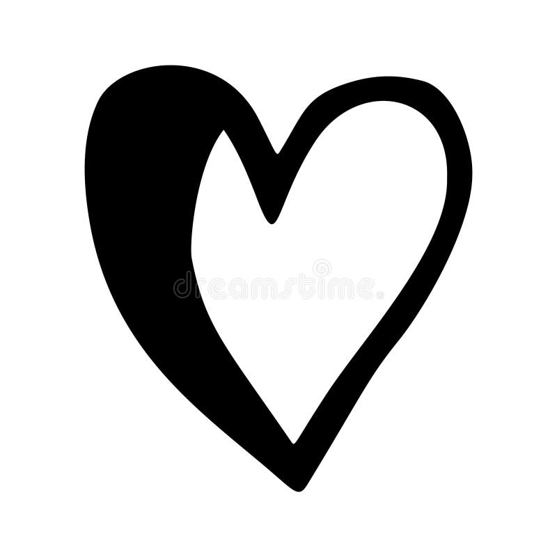 A Cute Doodle-style Hand-drawn Icon of a Black Heart, Symbolizing Love ...