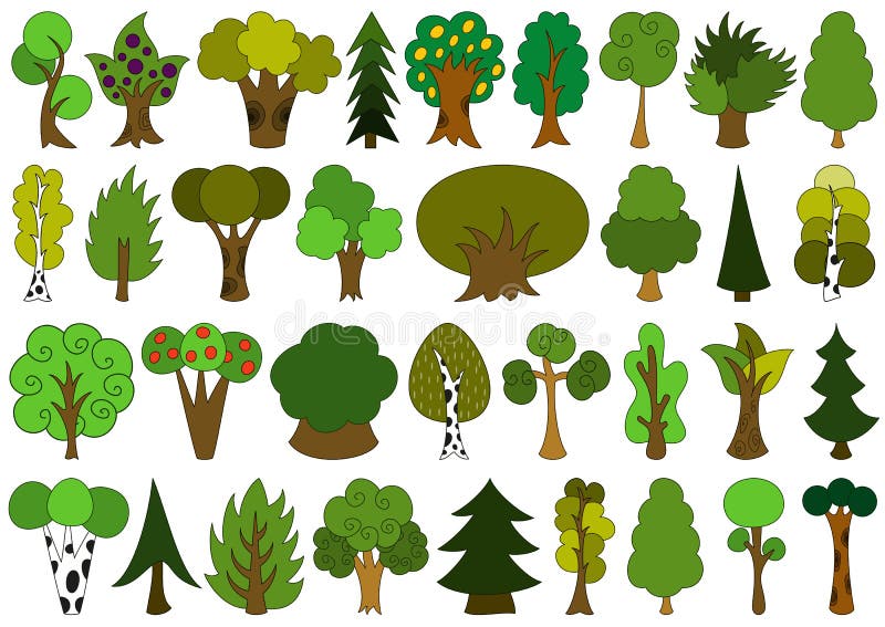 Cute Doodle Trees, Tree Doodles Set, Isolated on White Stock Vector ...