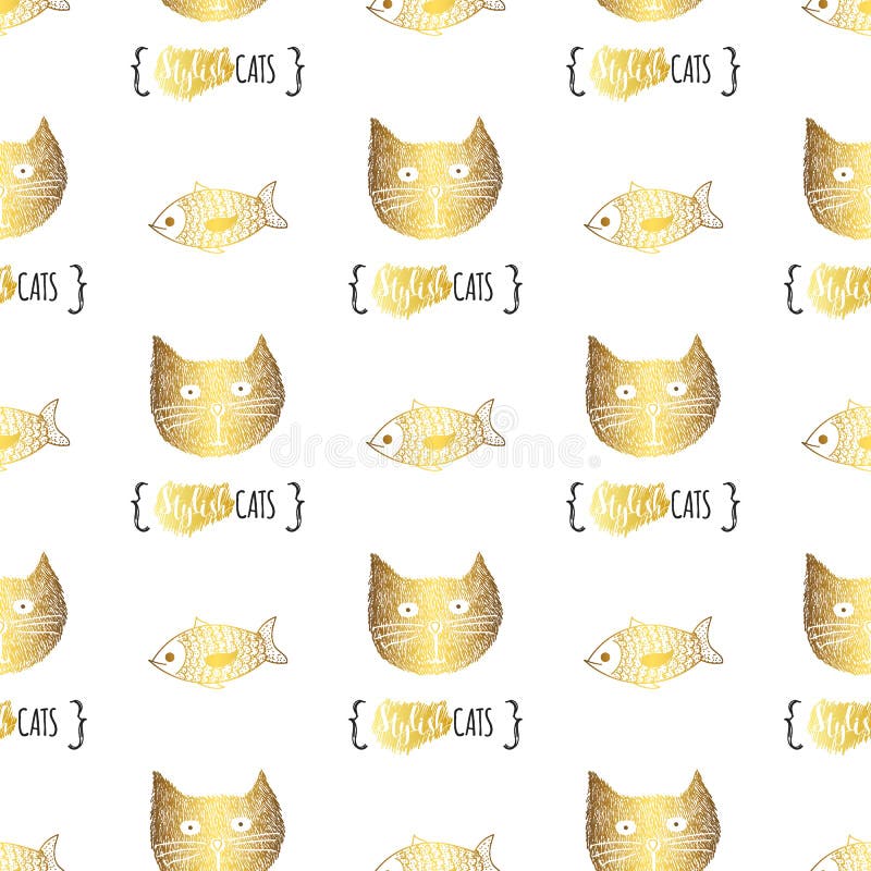 Cute Doodle Vector Cats Seamless Pattern. Stock Vector - Illustration ...