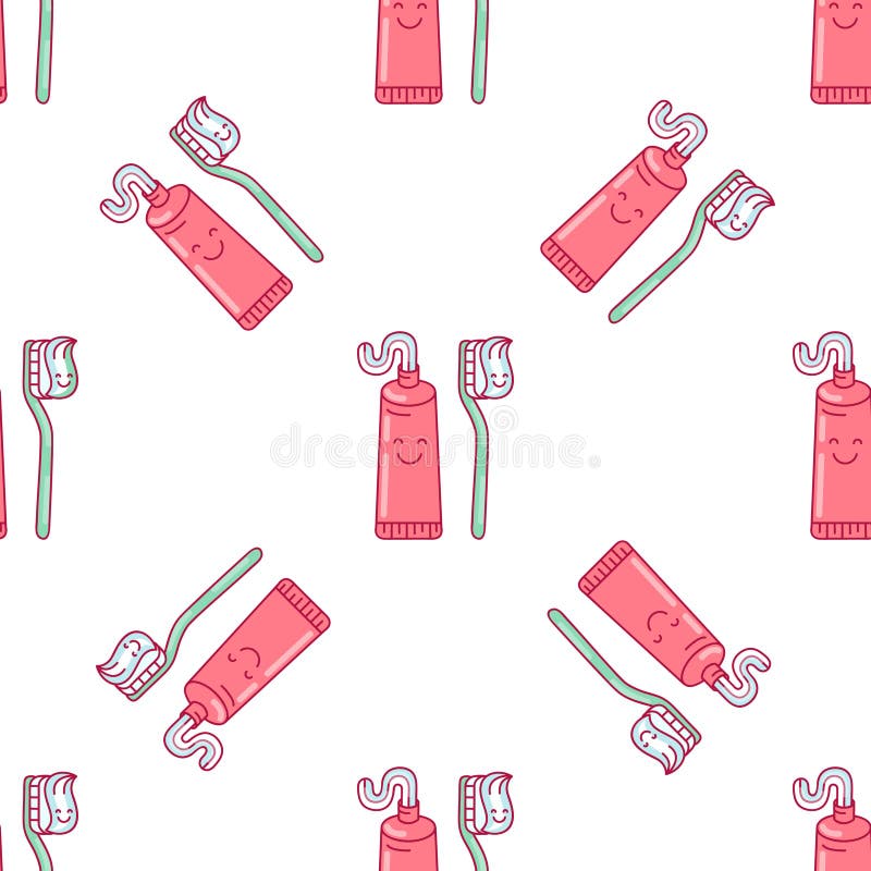 Cute Doodling Vector Pattern with Sweet Characters: Smiling Toothpaste ...