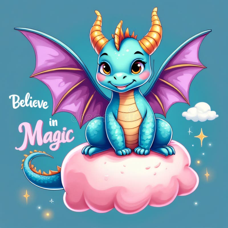Cute Dragon Believe in Magic T-Shirt Design Stock Illustration ...