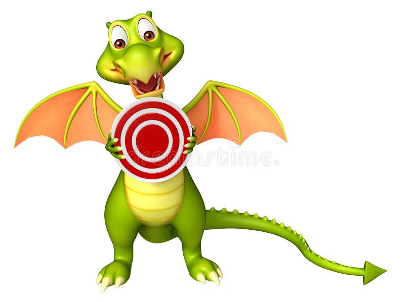 Cute Dragon Cartoon Character with Target Sign Stock Illustration ...