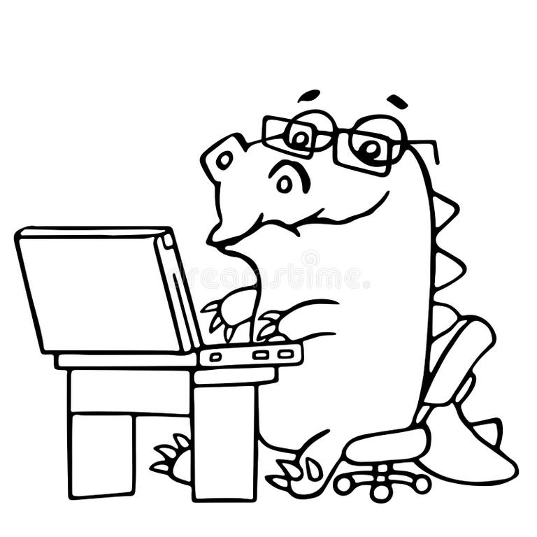 Cute Dragon Sitting at the Notebook. Vector Illustration Stock Vector ...