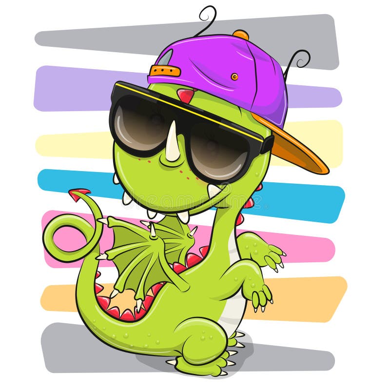 Cute Dragon with Sun Glasses and Cap Stock Vector - Illustration of ...