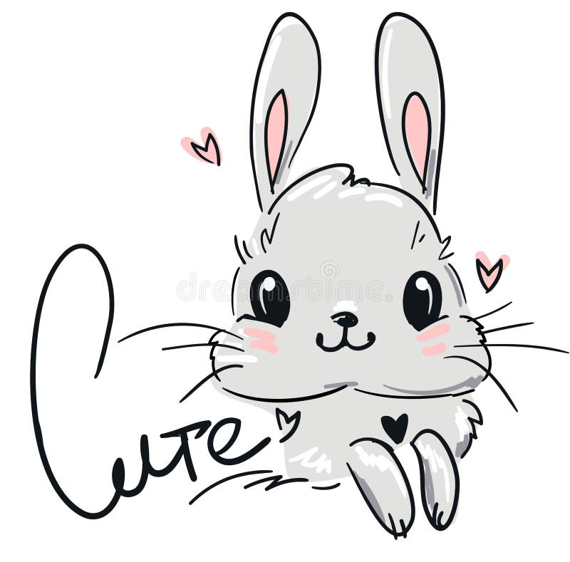 Cute Drawing Bunny and Heart. Fluffy Rabbit. Vector Illustration Stock ...