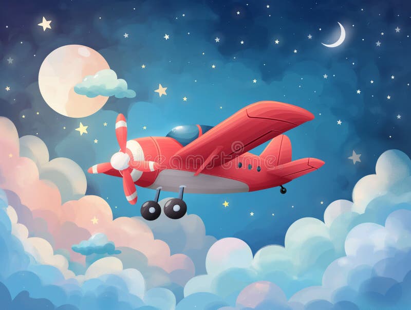 Cute Drawing Plane in the Sky Stock Image - Image of flight, airplane ...