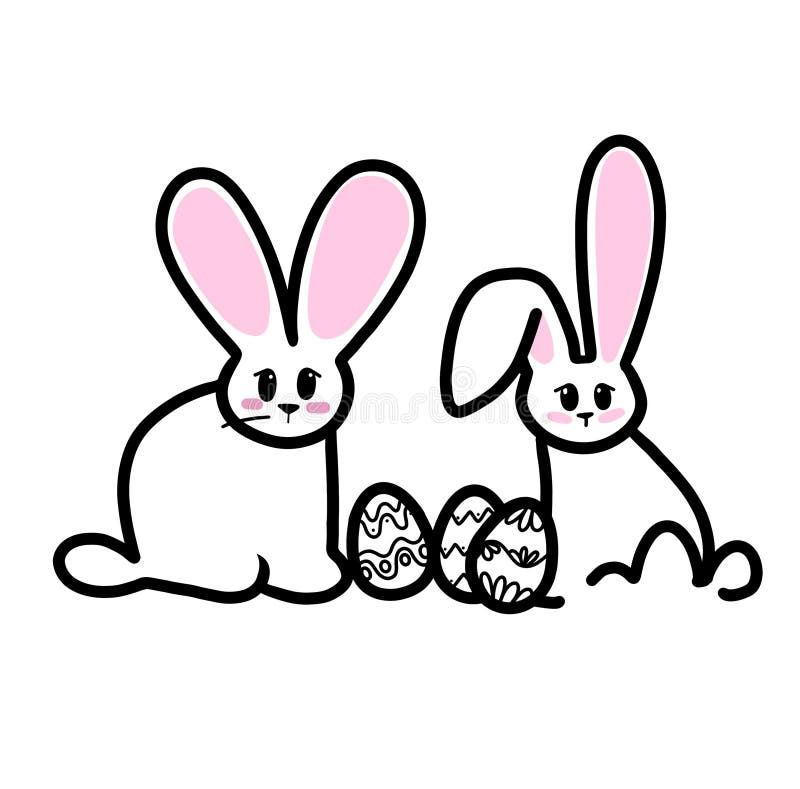 Cute Drawing of White Rabbit with Easter Eggs , Bunny , Happy Easter ...