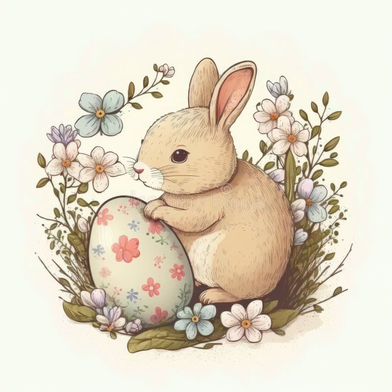 Cute Drawn Easter Bunny. Illustration Generative AI Stock Illustration ...