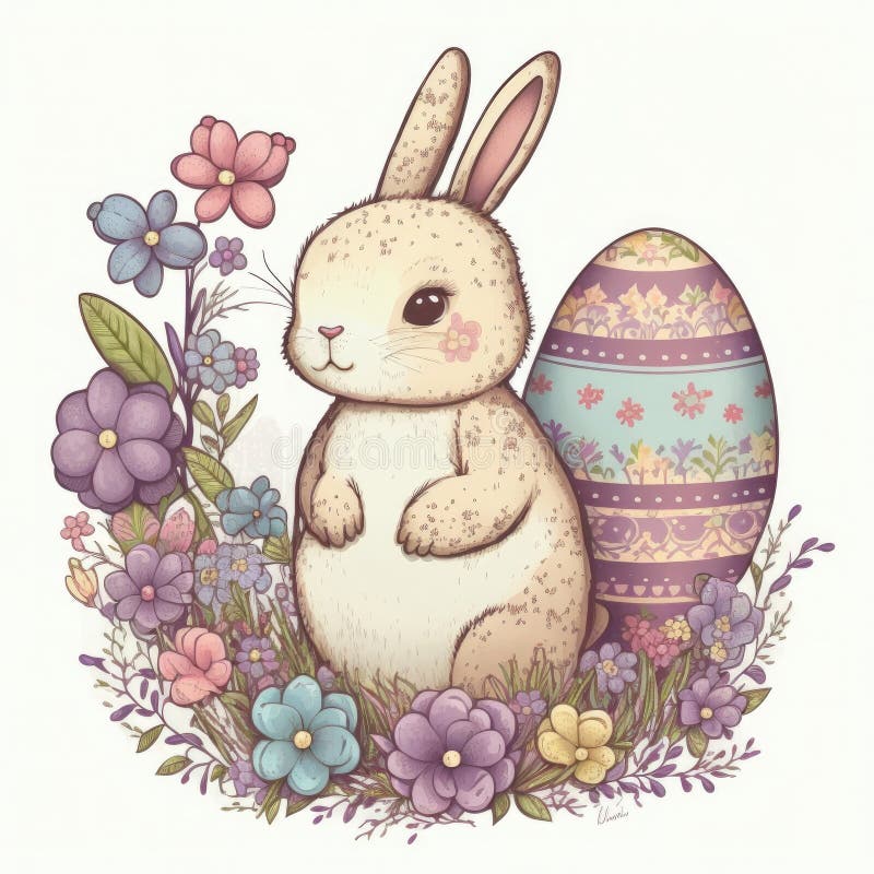 Cute Drawn Easter Bunny. Illustration Generative AI Stock Illustration ...