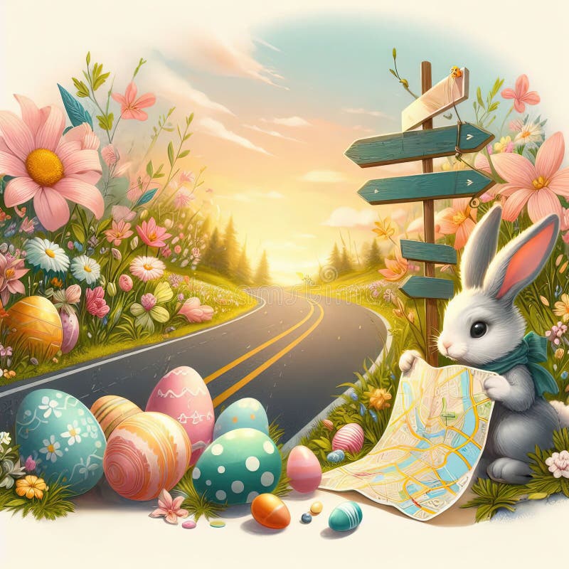 Cute Drawn Rabbit Holding a Map in His Hands Getting Ready for a Trip ...