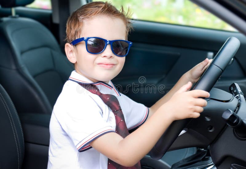 Cute driver sits in car stock image. Image of cheerful - 46465025