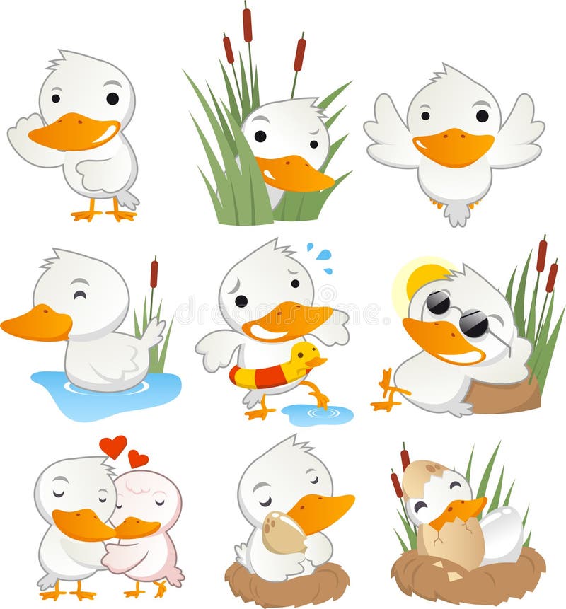 Cute Duck in Action Set Collection Stock Illustration - Illustration of ...