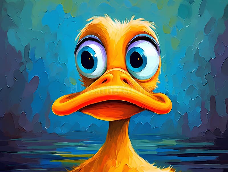 Cute Duck on the Blue Background. Vector Illustration of a Cartoon Duck ...