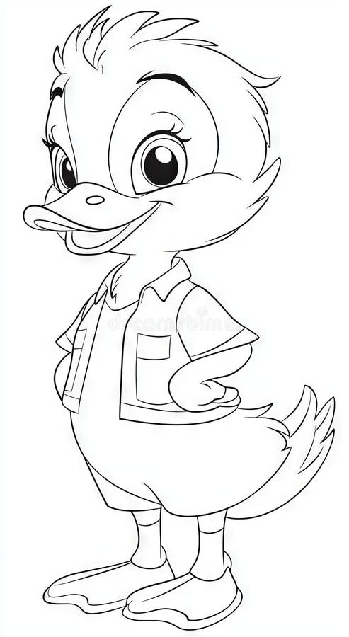 Cute Duck Cartoon Character with Color and Outline. Stock Illustration ...