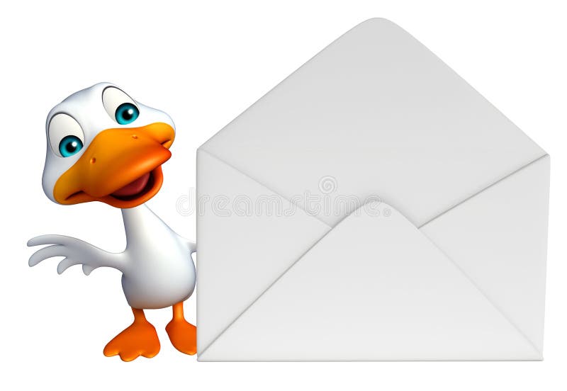 Cute Duck Cartoon Character with Mail Stock Illustration - Illustration ...