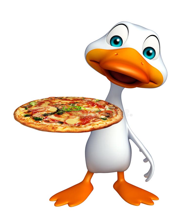 Cute Duck Cartoon Character with Pizza Stock Illustration ...