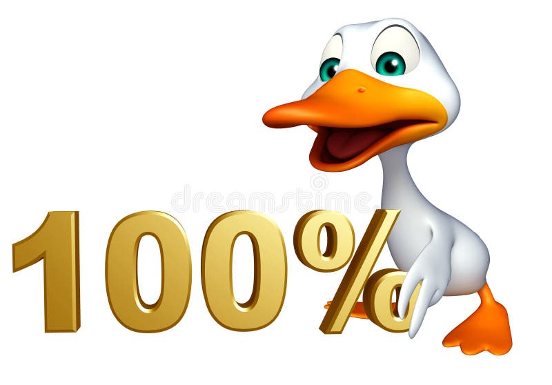 Cute Duck Cartoon Character with 100 Sign Stock Illustration ...