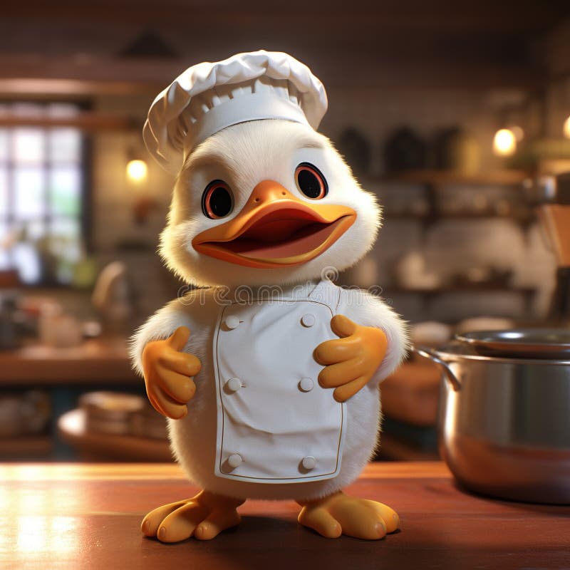 Cute Duck Cartoon Character Wearing Chef Uniform Stock Photo - Image of ...