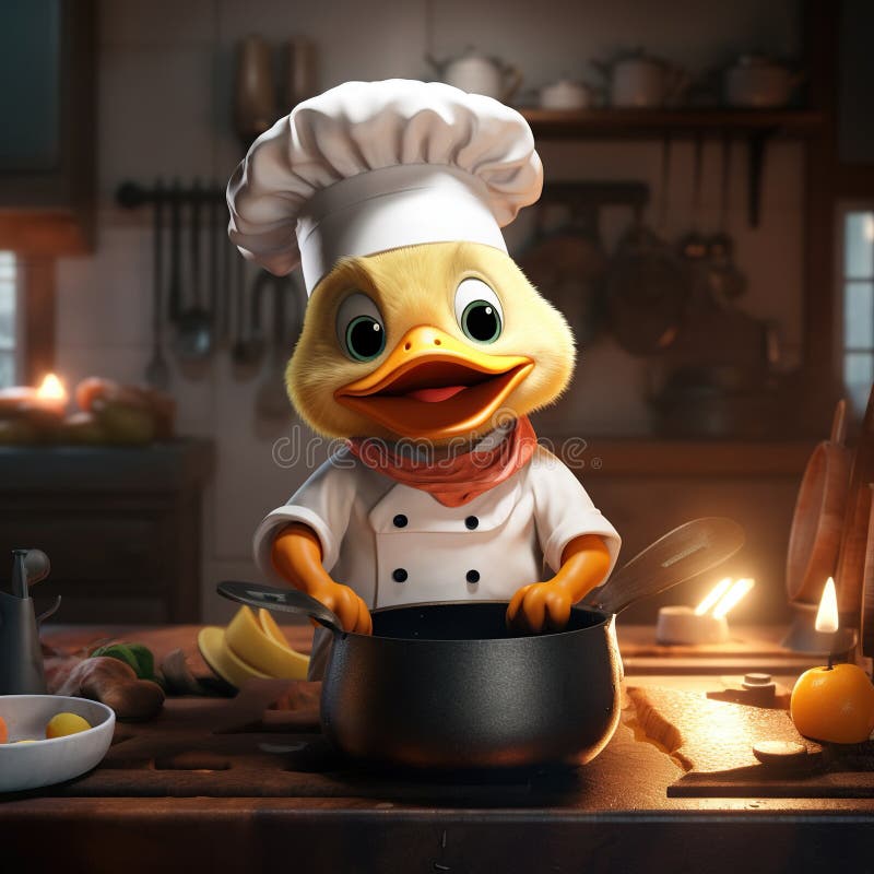 Cute Duck Cartoon Character Wearing Chef Uniform. Cooking Stock ...