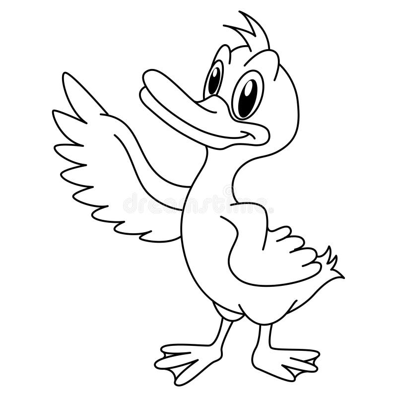 Cute Duck Cartoon Coloring Page Illustration Vector. for Kids Coloring ...
