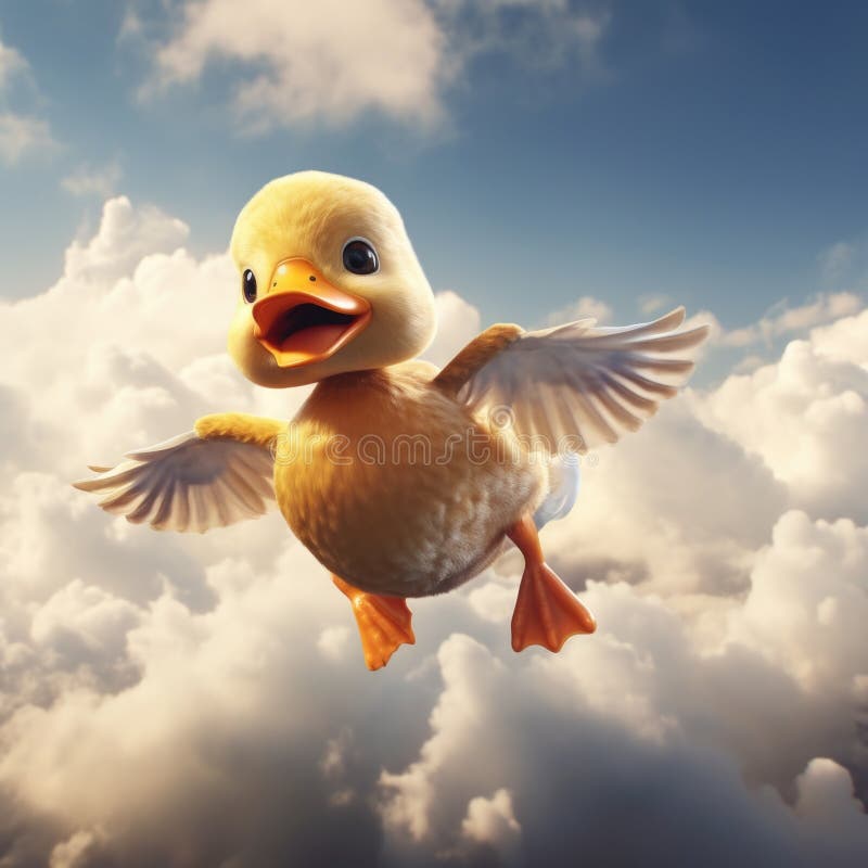 Cute duck flying sky stock illustration. Illustration of colorful ...