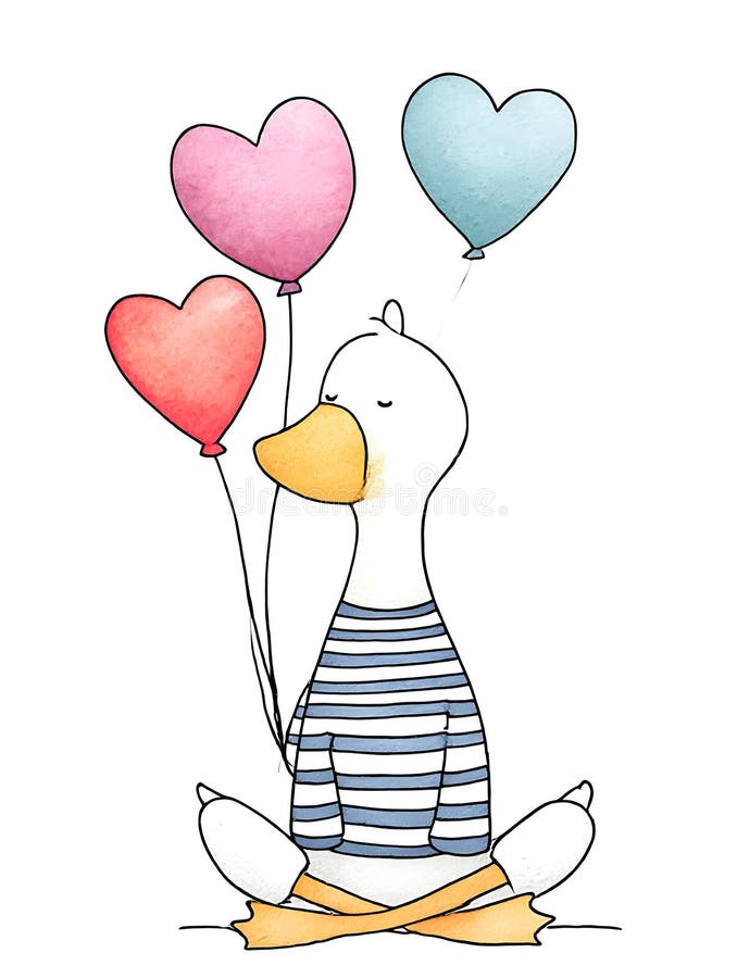 Cute Duck with Heart Balloons Stock Illustration - Illustration of ...