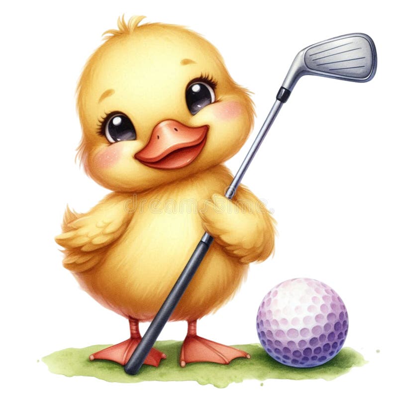 Cute Duck Holding a Golf Club Stock Vector - Illustration of golf ...