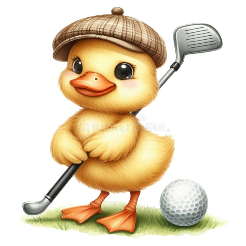 Cute Duck Holding a Golf Club Stock Vector - Illustration of club ...