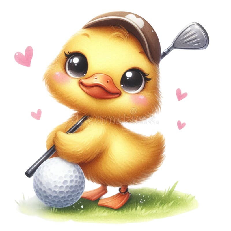 Cute Duck Holding a Golf Club Stock Illustration - Illustration of ...