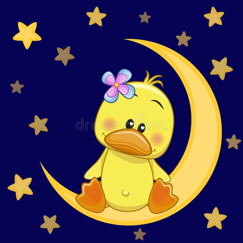 Cute Duck on the moon stock vector. Illustration of colors - 52352563
