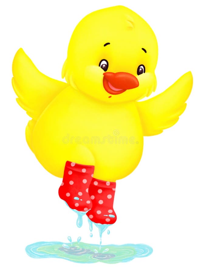 A Cute Duck is Playing in a Puddle Stock Illustration - Illustration of ...