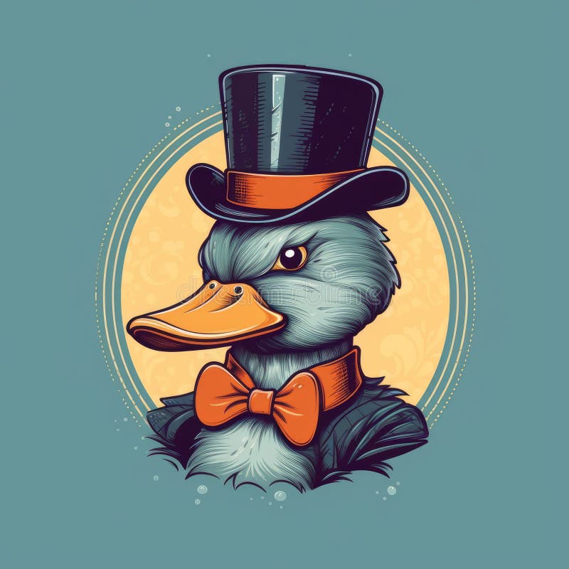 Cute Duck T-shirt Design with Tiny Top Hat Stock Illustration ...