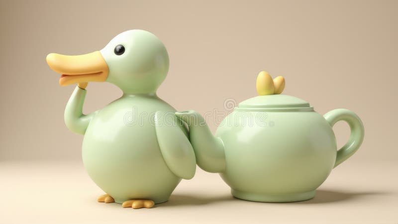 Cute Duck Teapot Set - 3D Render with Copy Space Stock Illustration ...
