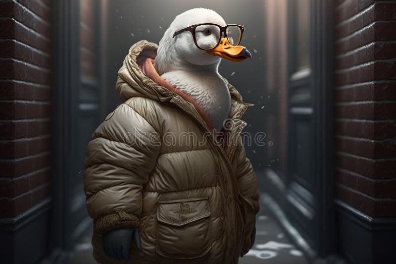 Cute Duck in a Warm Down Jacket and Glasses. AI Generated Stock ...