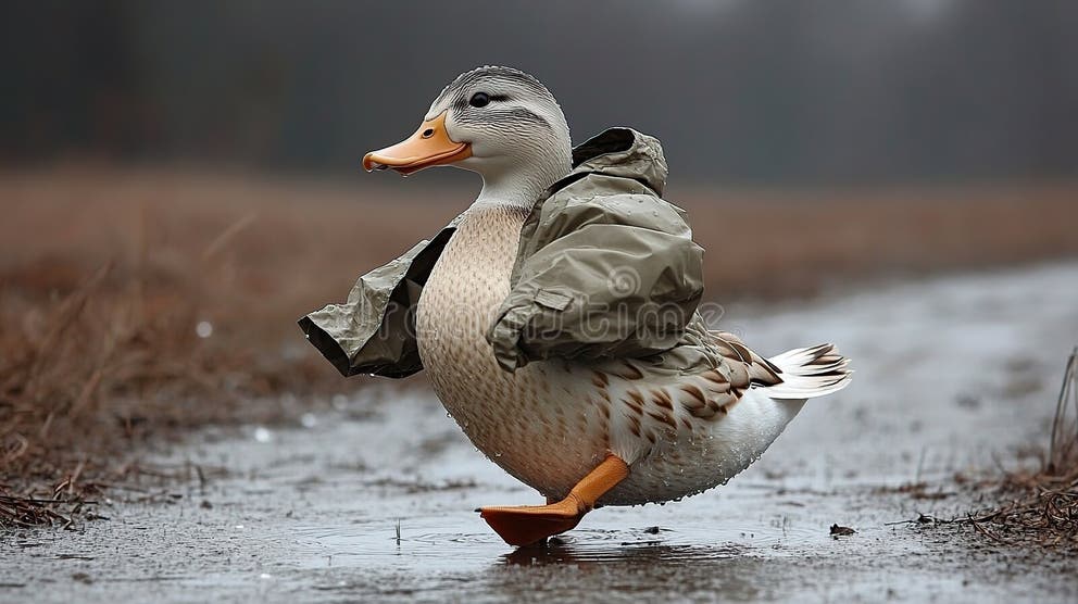 Cute Duck Wearing a Raincoat in the Mud Stock Illustration ...