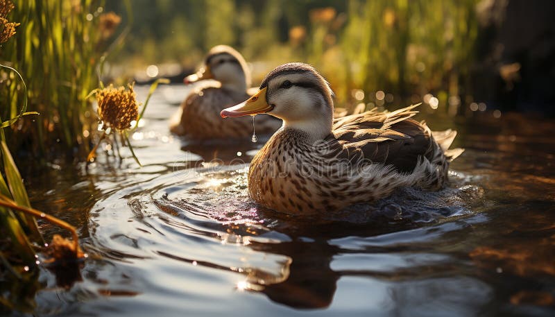 A Cute Duckling in the Pond, Surrounded by Nature Beauty Generated by ...