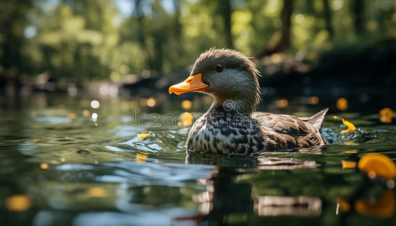 Cute Duckling Quacking Near Pond, Surrounded by Nature Beauty Generated ...