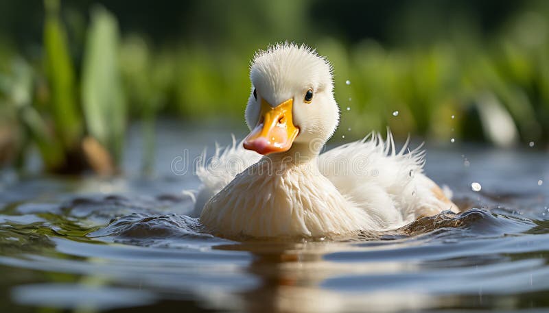 Cute Duckling Quacking in the Pond, Surrounded by Nature Generated by ...