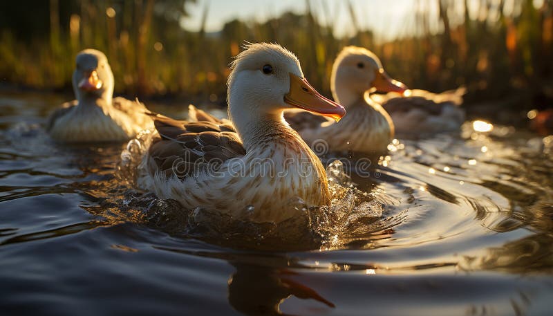 A Cute Duckling Quacking in the Pond, Surrounded by Nature Generated by ...