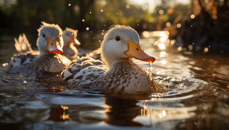 A Cute Duckling Quacks in the Pond, Surrounded by Nature Generated by ...