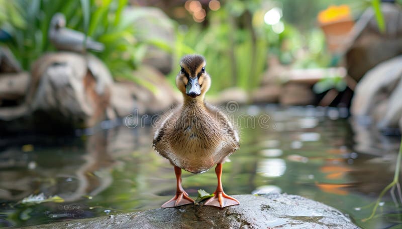 Cute Duckling Standing by the Pond, Looking at the Camera Generated ...