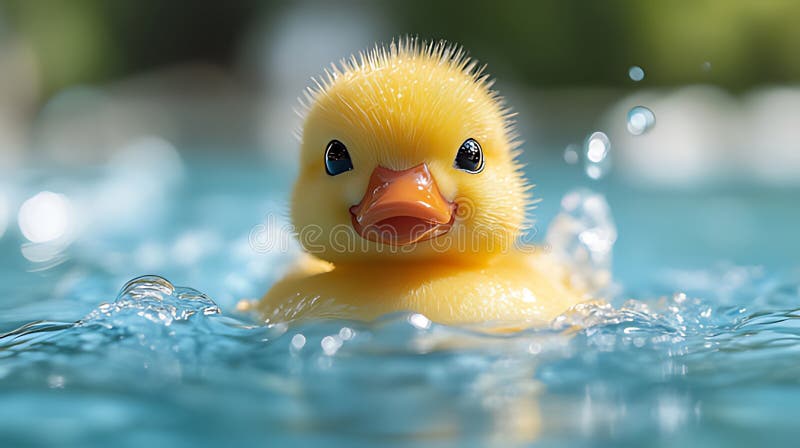 Cute Duckling Swimming Pool Sunny Day Splash Stock Illustration ...