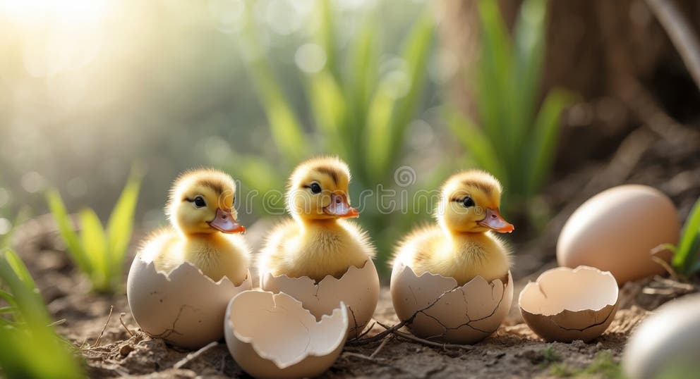 Cute Ducklings Emerging from Eggs in a Natural Setting. Stock Image ...