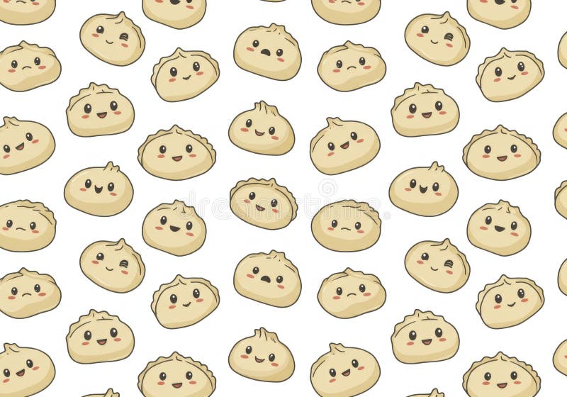 Cute Dumpling Seamless Pattern with Expressive Cartoon Faces Stock ...