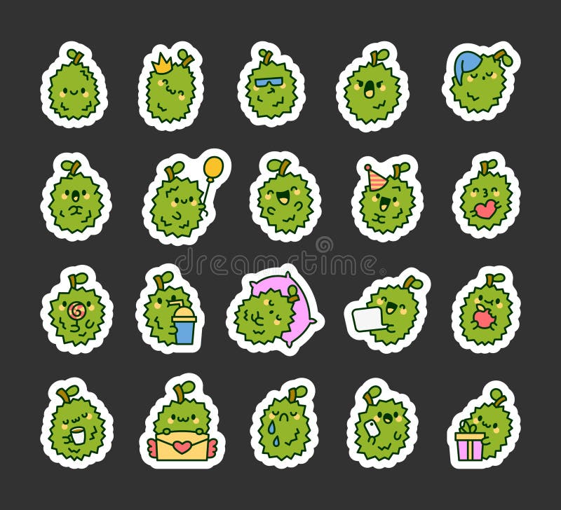 Cute Durian Character. Sticker Bookmark Stock Vector - Illustration of ...