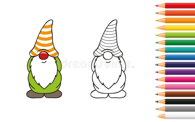 Cute Dwarf for Coloring Book with Pencils Stock Vector - Illustration ...