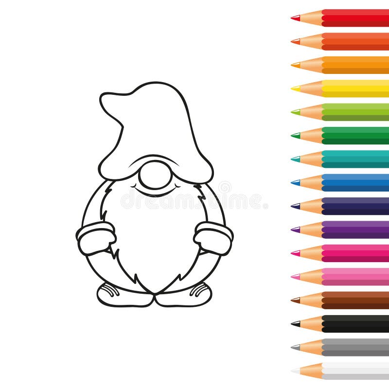 Cute Dwarf for Coloring Book with Pencils Stock Vector - Illustration ...