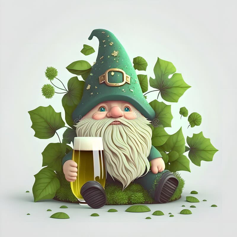 Cute Dwarf Saint Patrick with a Green Hat, Red Beard and a Mug of Beer ...