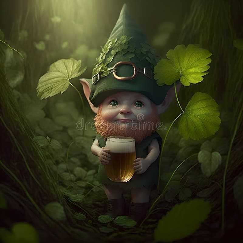 Cute Dwarf Saint Patrick with a Green Hat, Red Beard and a Mug of Beer ...