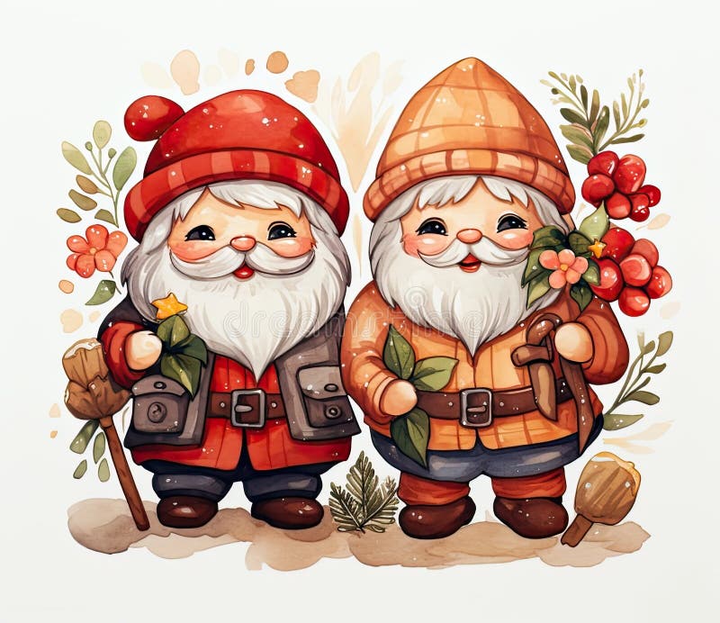 Cute Dwarfs Winter Illustration in Cartoon Style Stock Illustration ...